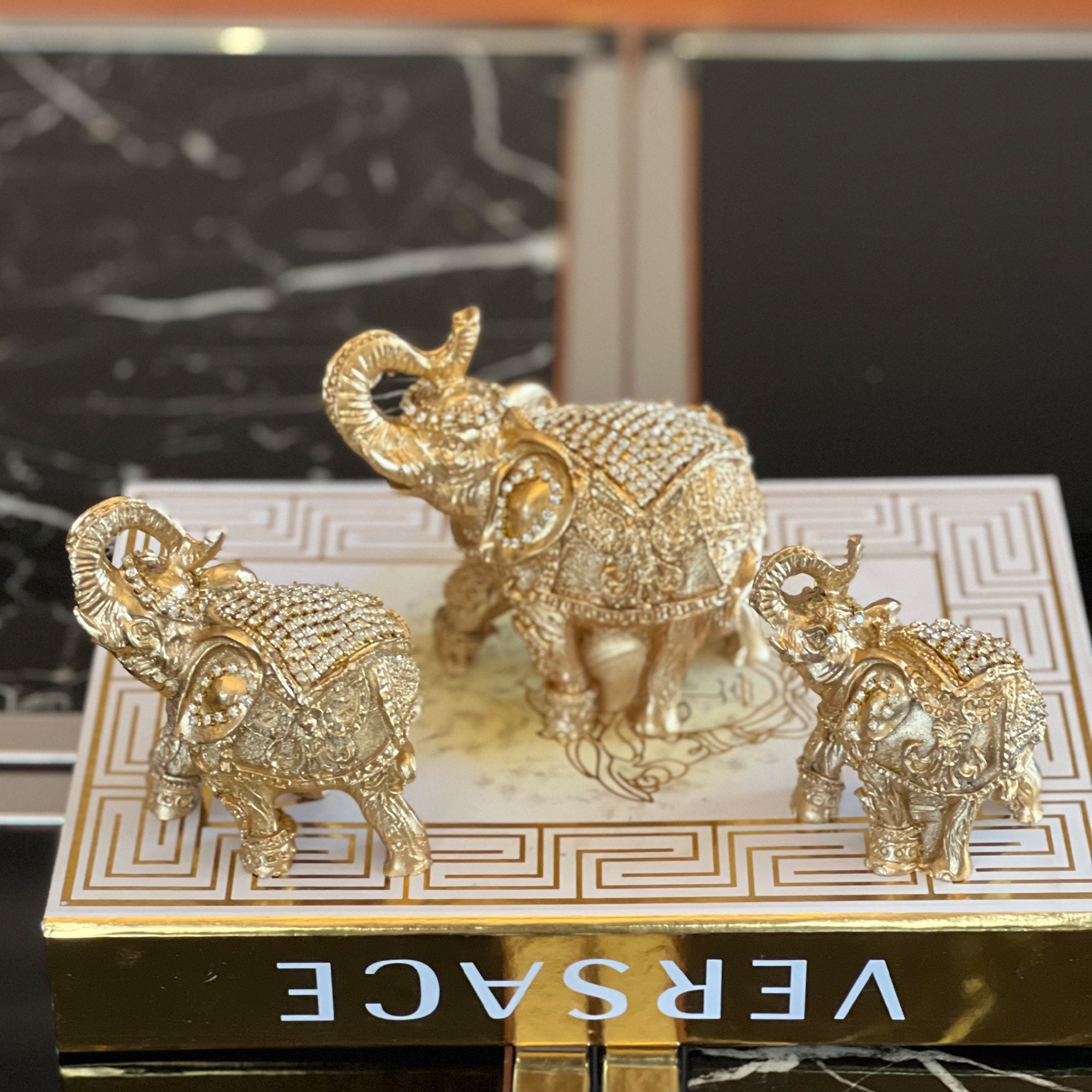 Gold Elephant Set 3, Elephant Decoration, Shelf Decoration, Elephant ...