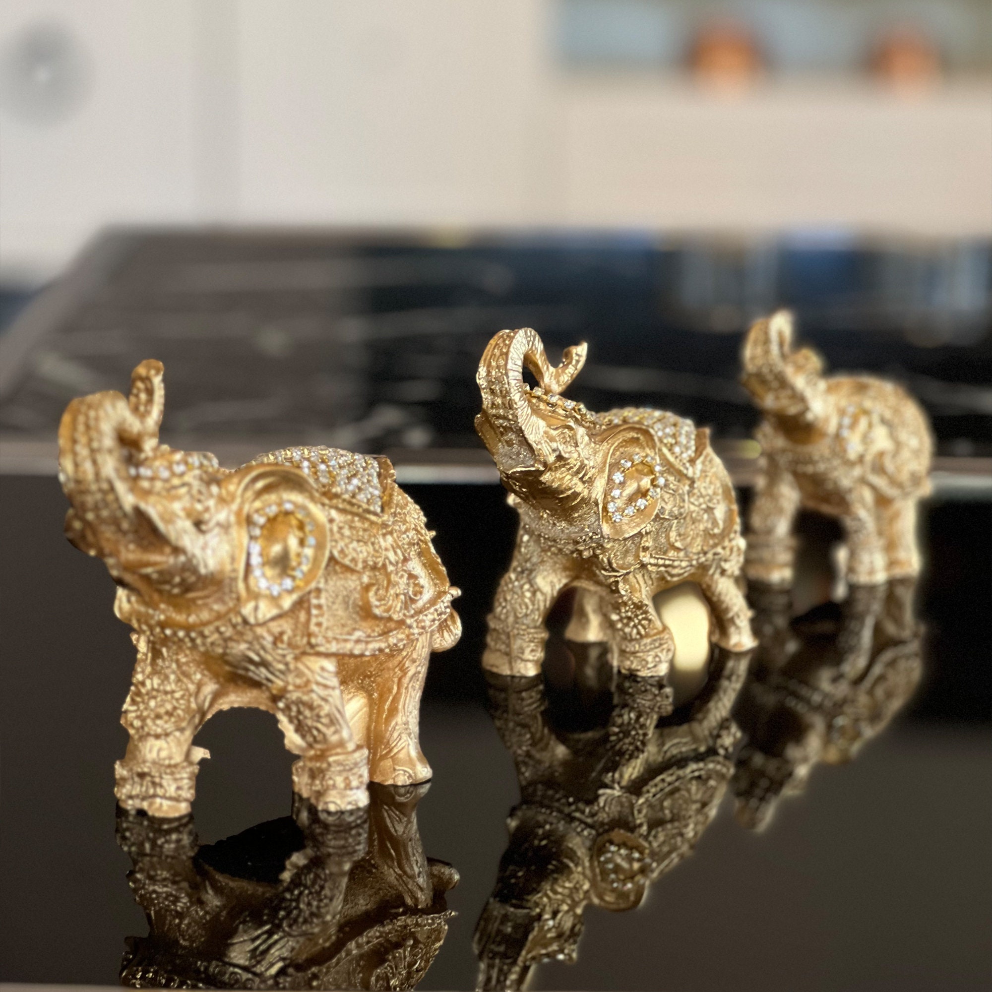 Gold Elephant Set 3, Elephant Decoration, Shelf Decoration, Elephant ...