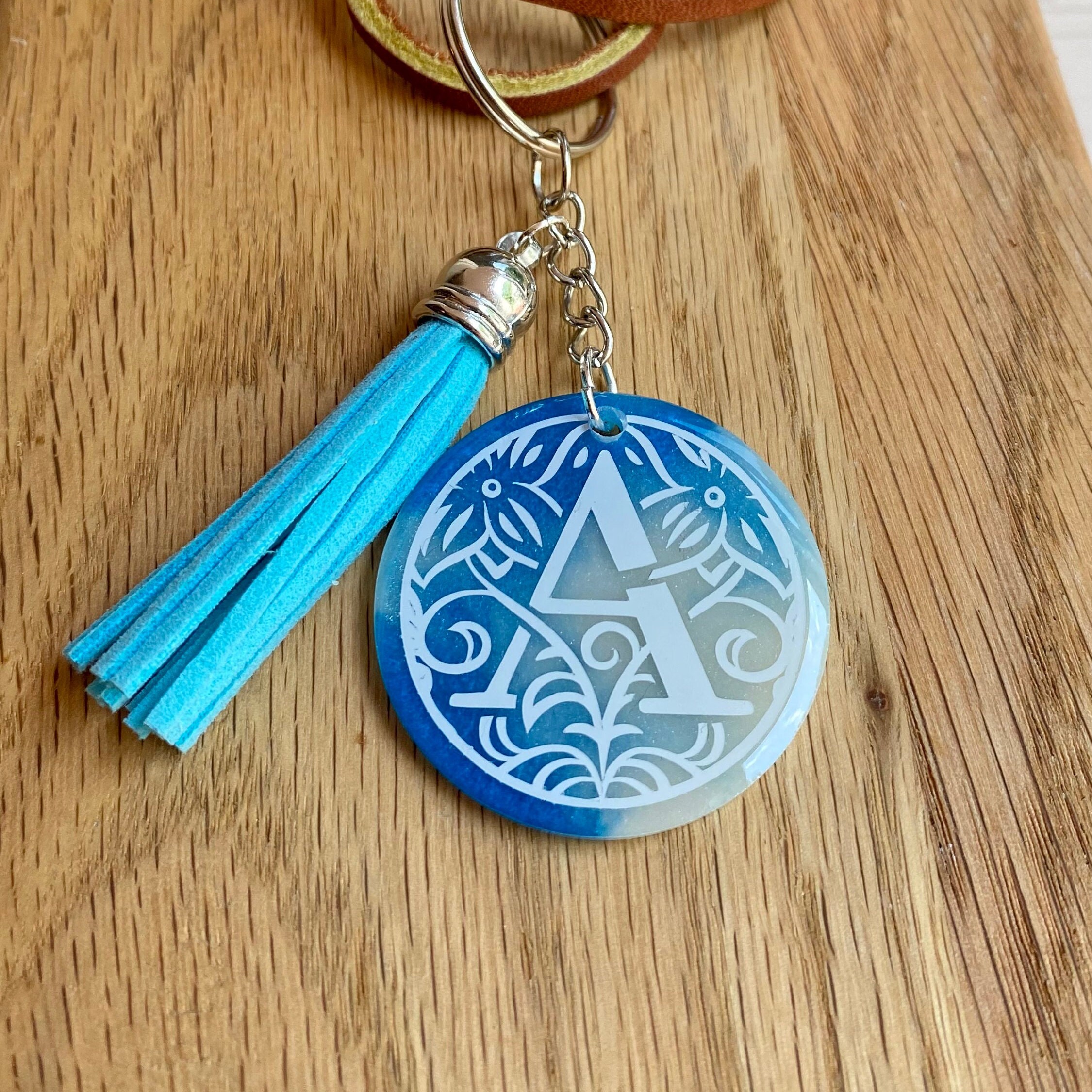 Round Resin Alphabet Letter A Keychain - Etsy