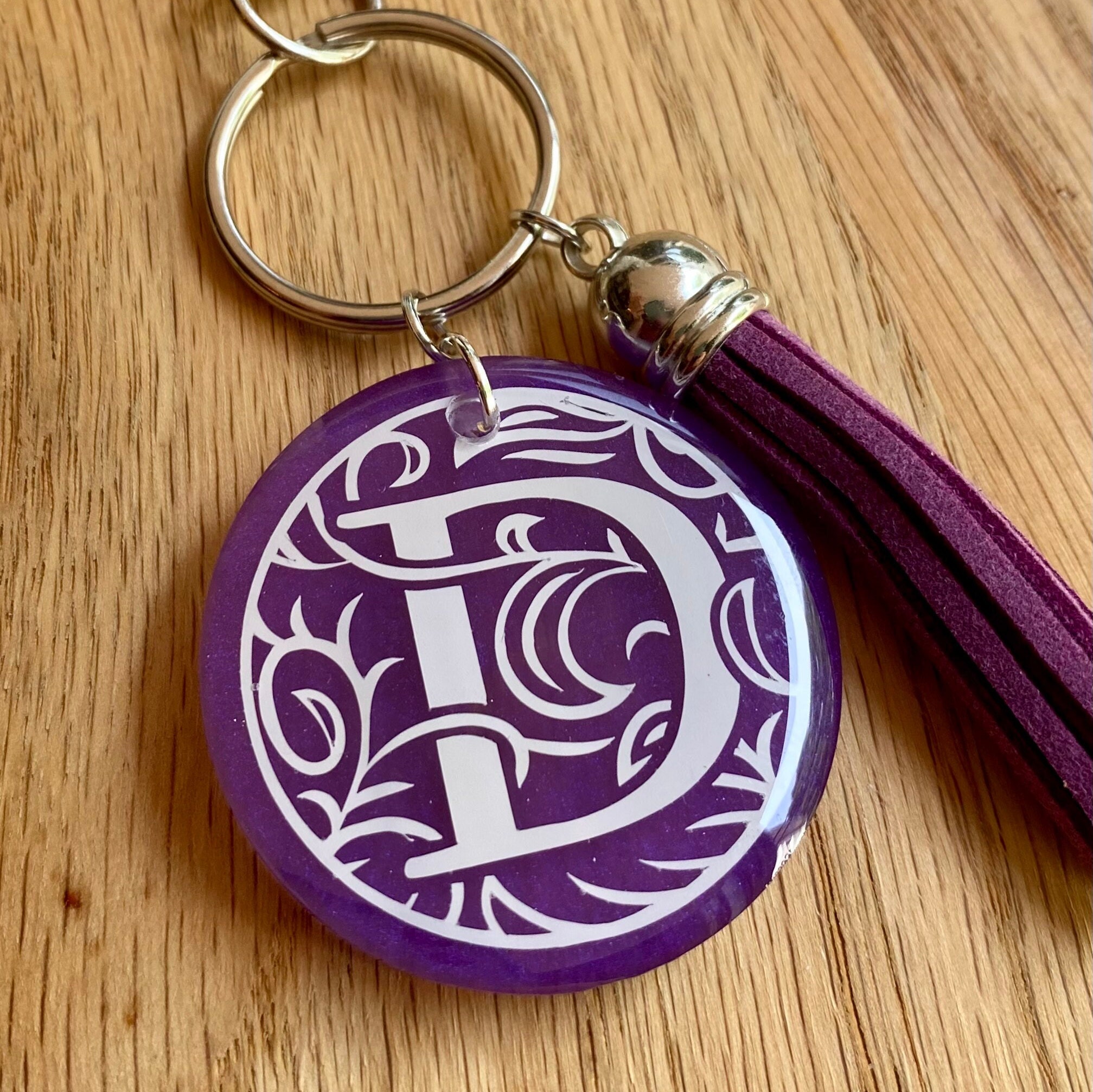 Purple Round Resin Alphabet Letter D Keychain - Etsy