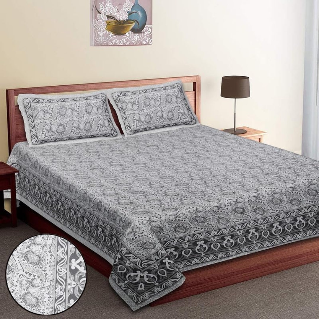 Cotton 3 Pc Bedding Set Block Print King Size 1 Bedsheet - Etsy