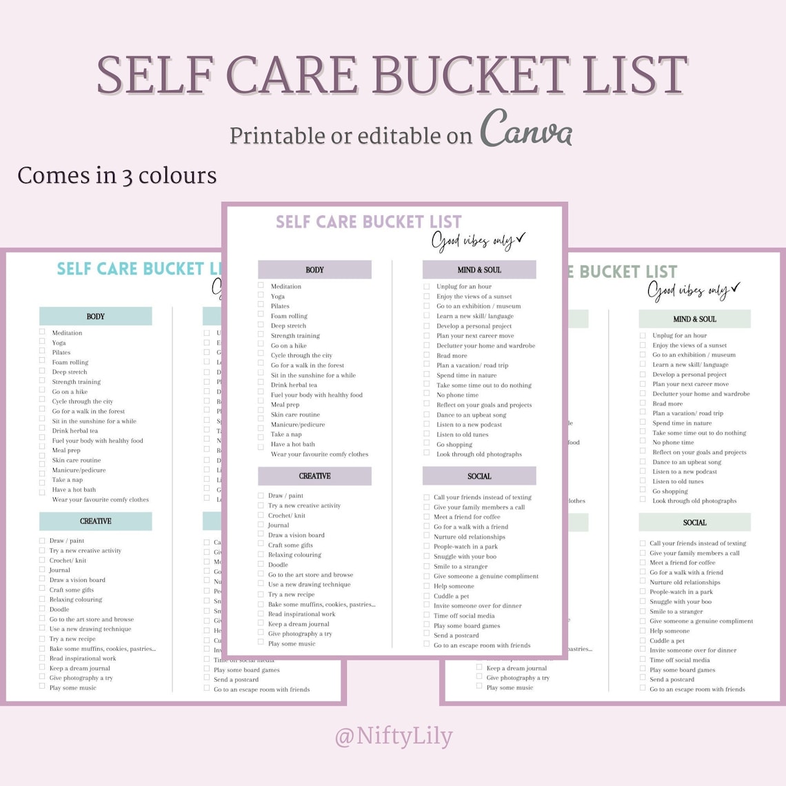 Self-care Bucket List - Digital Checklist - Self-care Activities ...