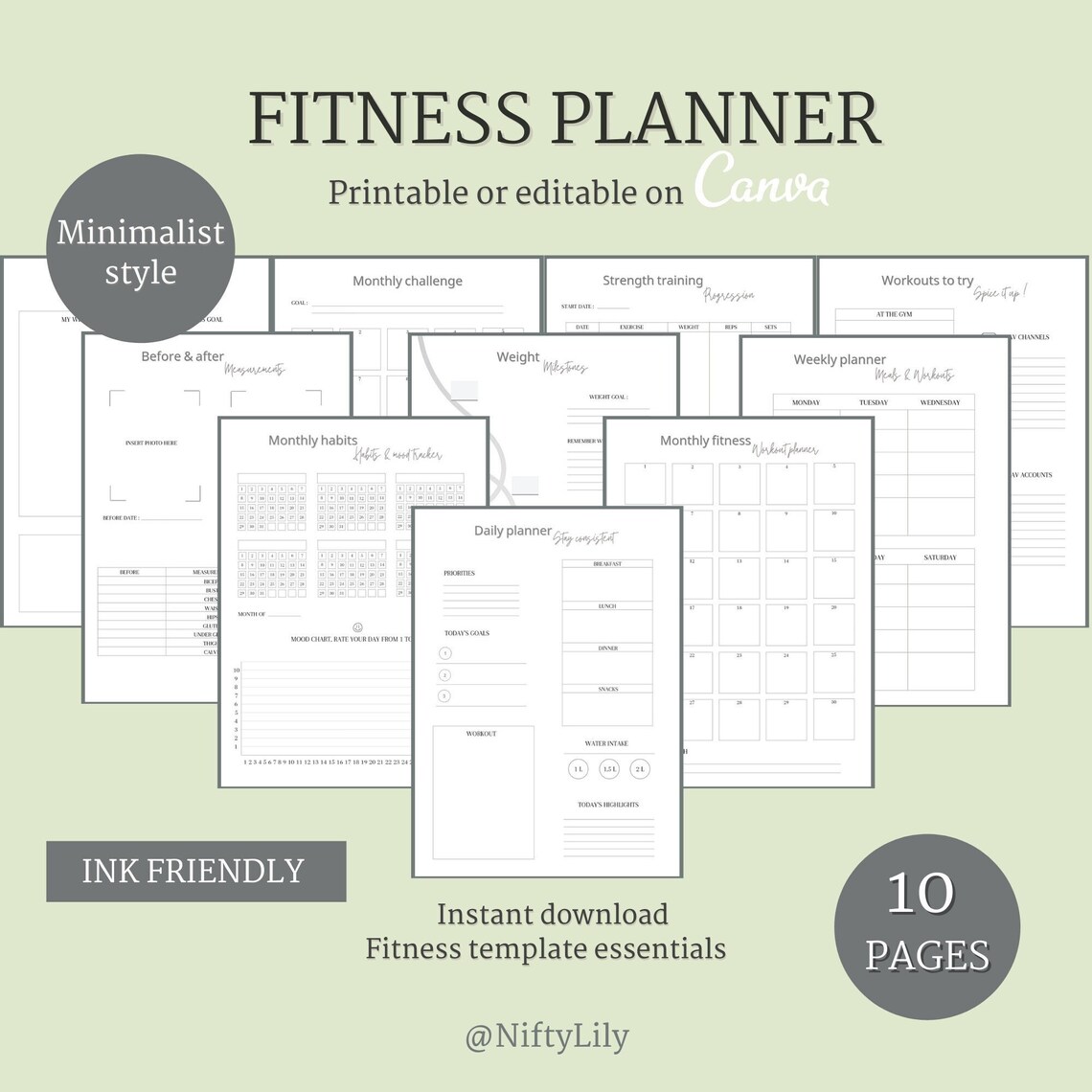 Fitness Planner Bundle -minimalist- Ink Friendly - 10 Essential Fitness ...