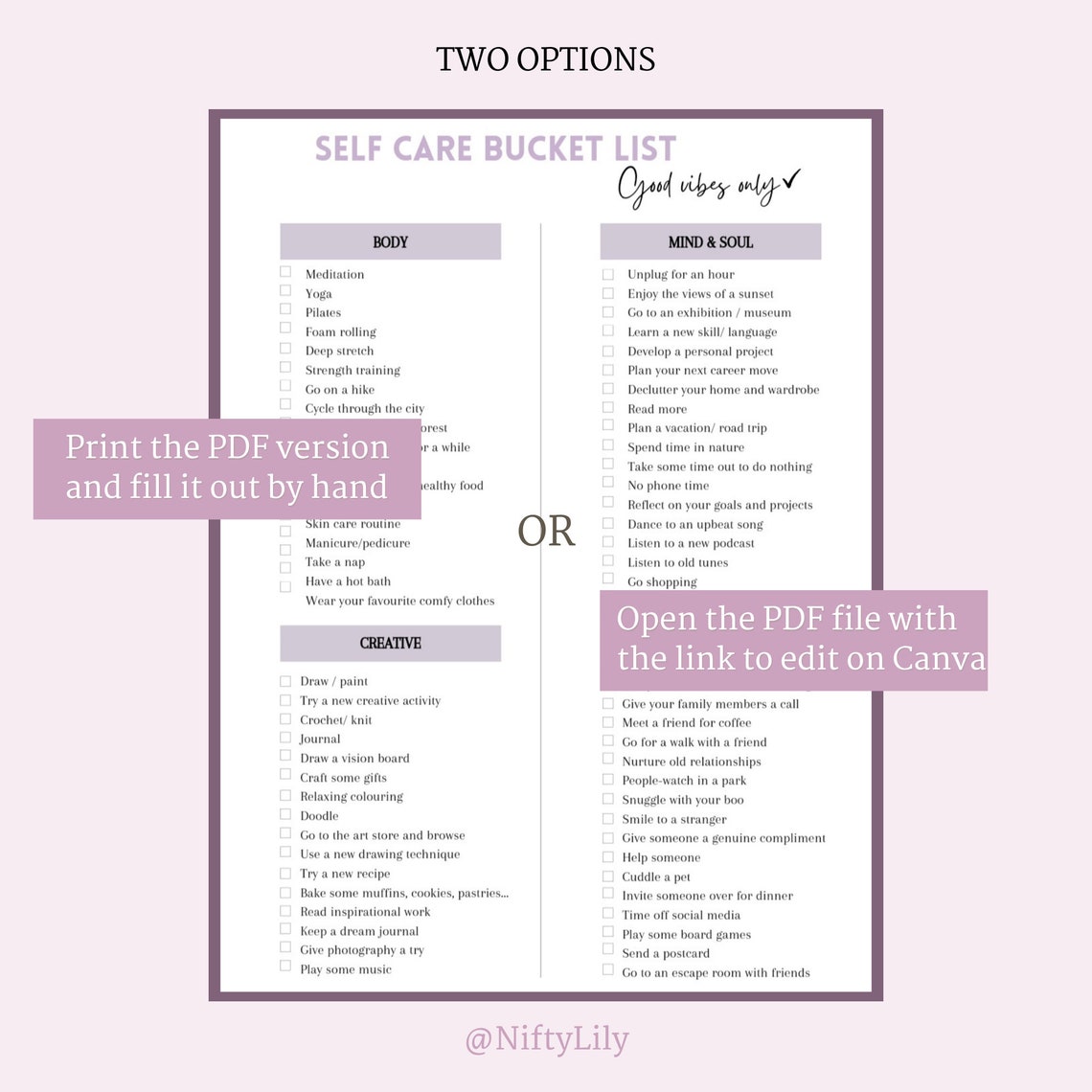 Self-care Bucket List - Digital Checklist - Self-care Activities ...