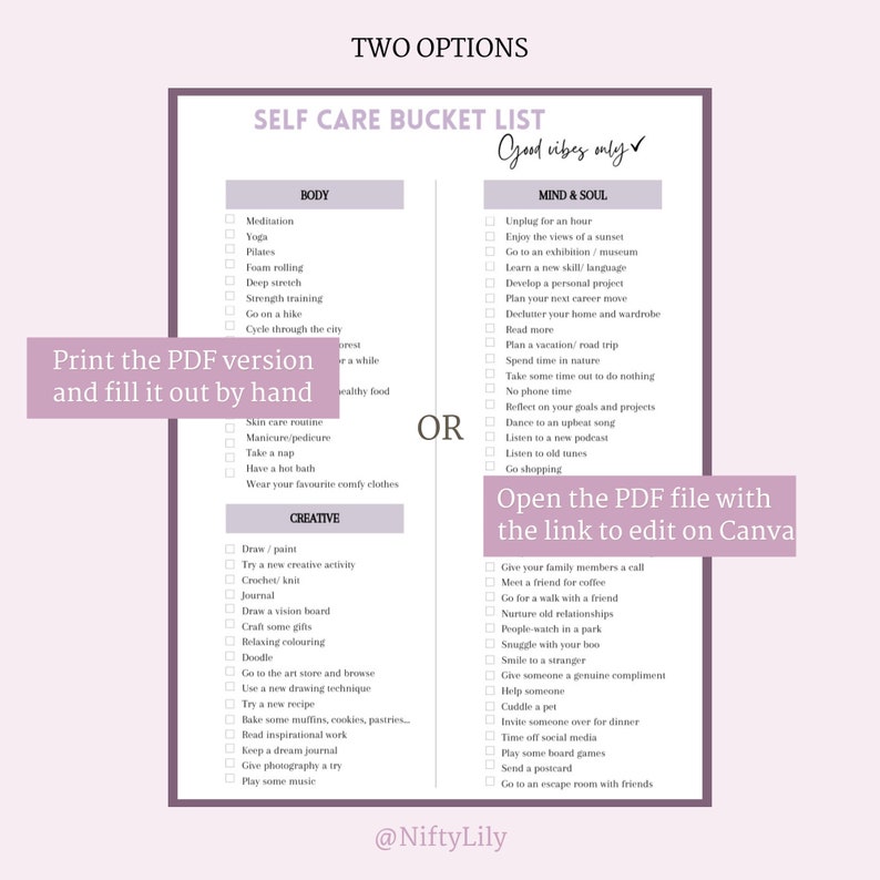 Self-care Bucket List - Digital Checklist - Self-care Activities ...