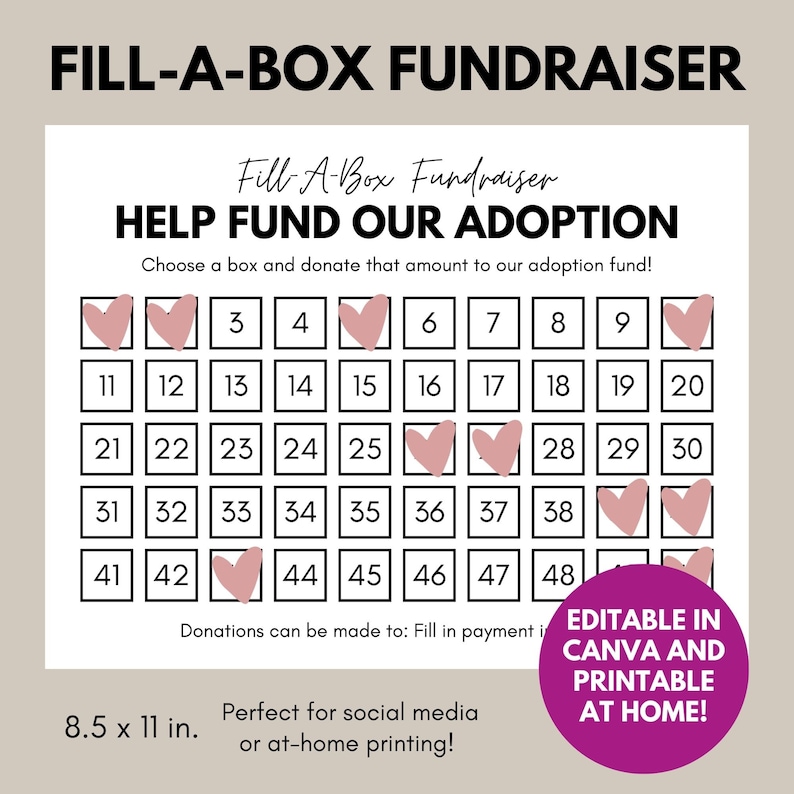 CUSTOMIZABLE Fill-a-box Fundraiser Tool Template for Canva | Editable ...