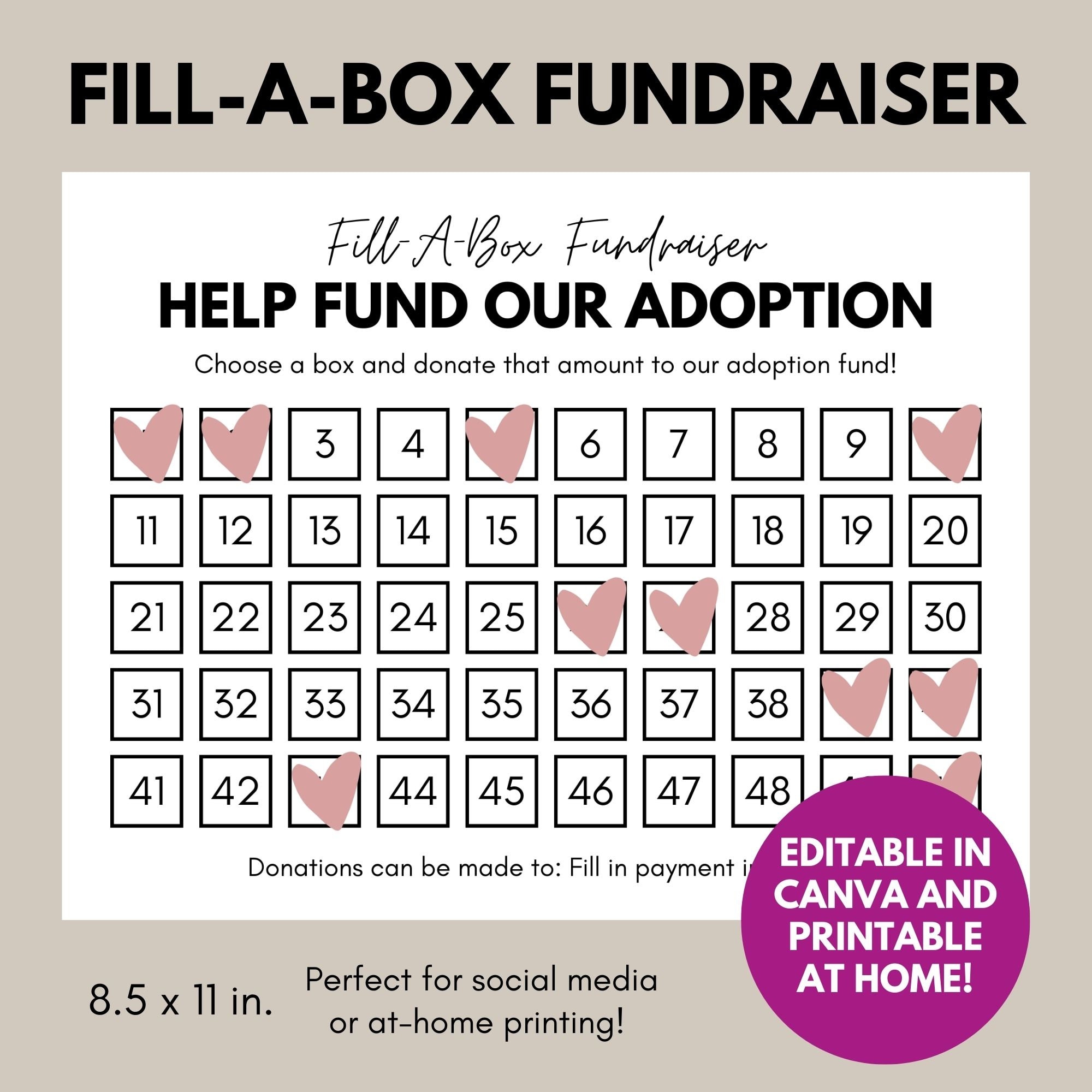 CUSTOMIZABLE Fill-a-box Fundraiser Tool Template for Canva | Editable ...