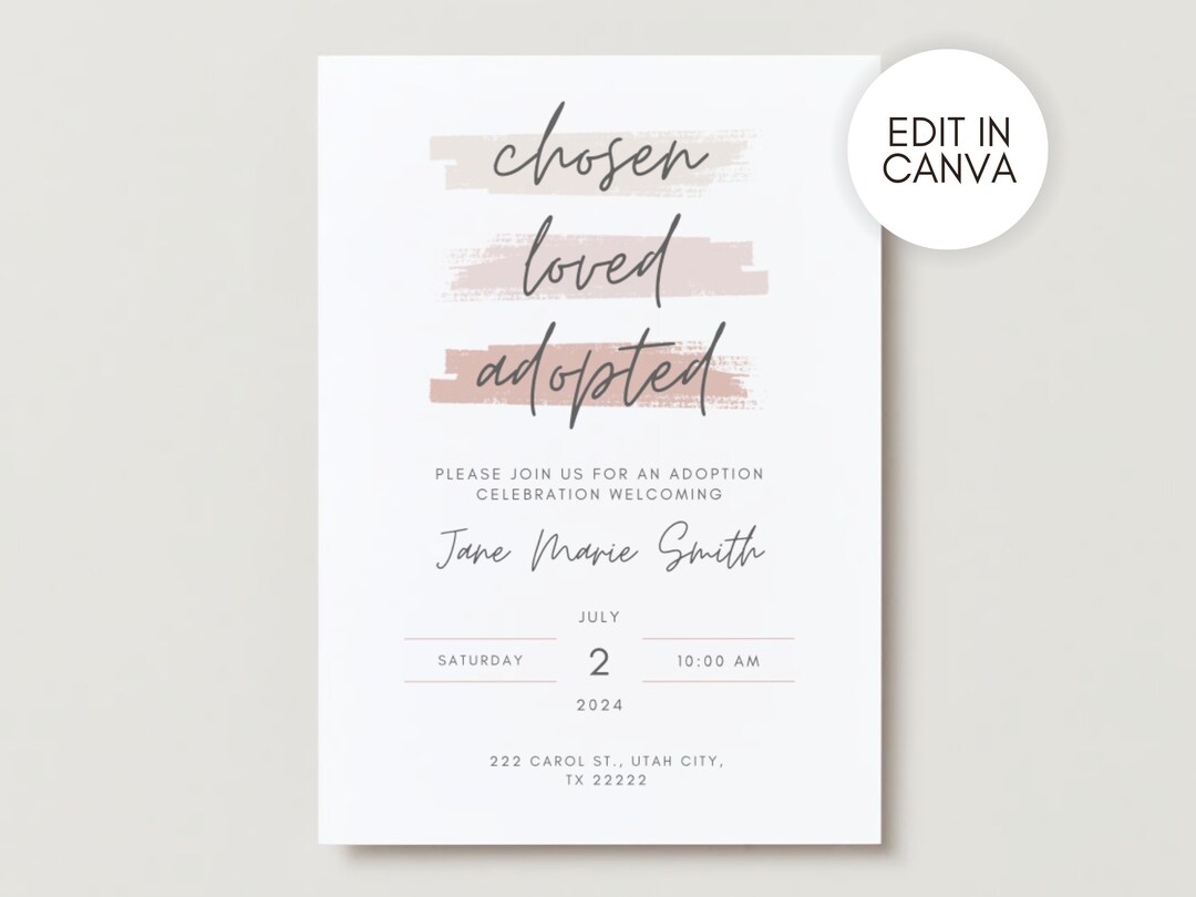 Adoption Celebration Invite | Editable Chosen Loved Adopted Adoption ...
