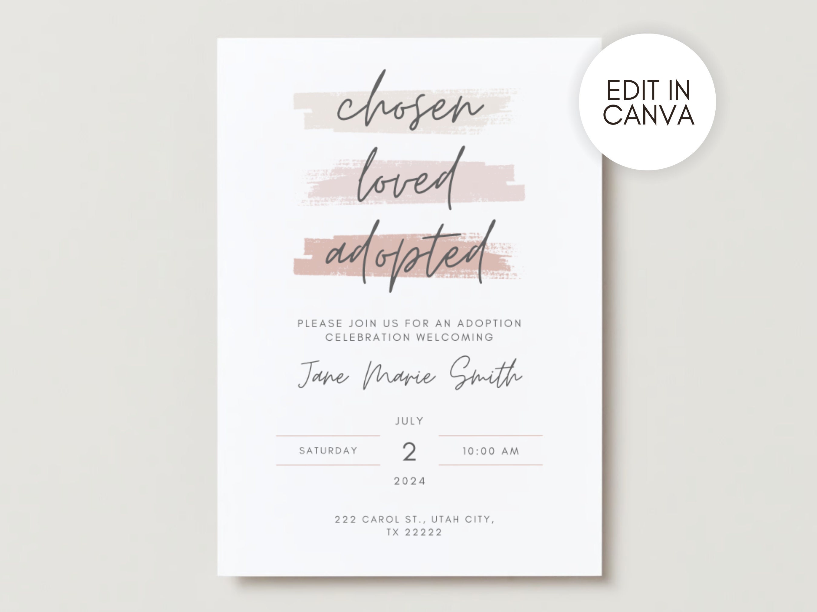 Adoption Celebration Invite | Editable Chosen Loved Adopted Adoption ...