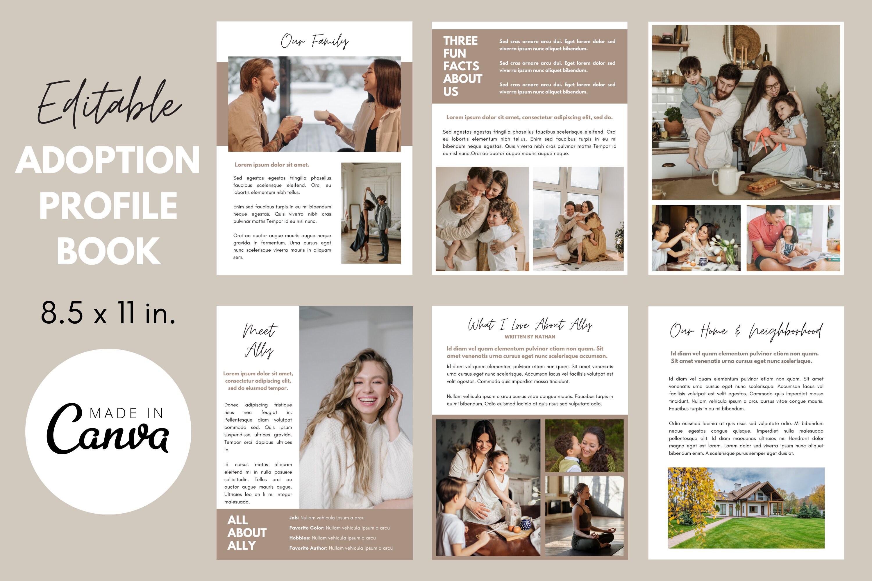 Adoption Profile Book Template for Canva | Editable | Classic Neutrals ...