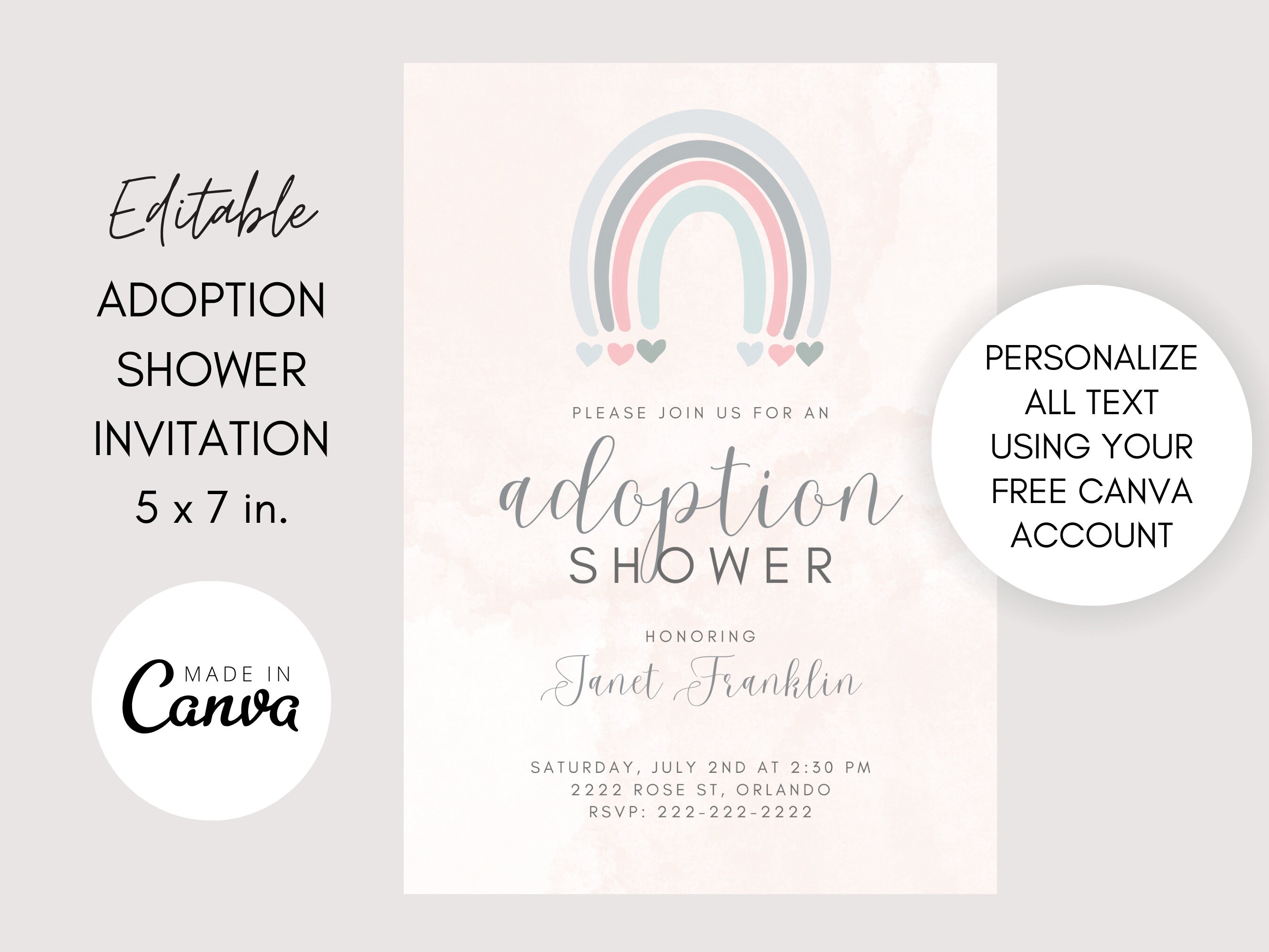 Adoption Shower Invitation Template Rainbow Watercolor | Customizable ...