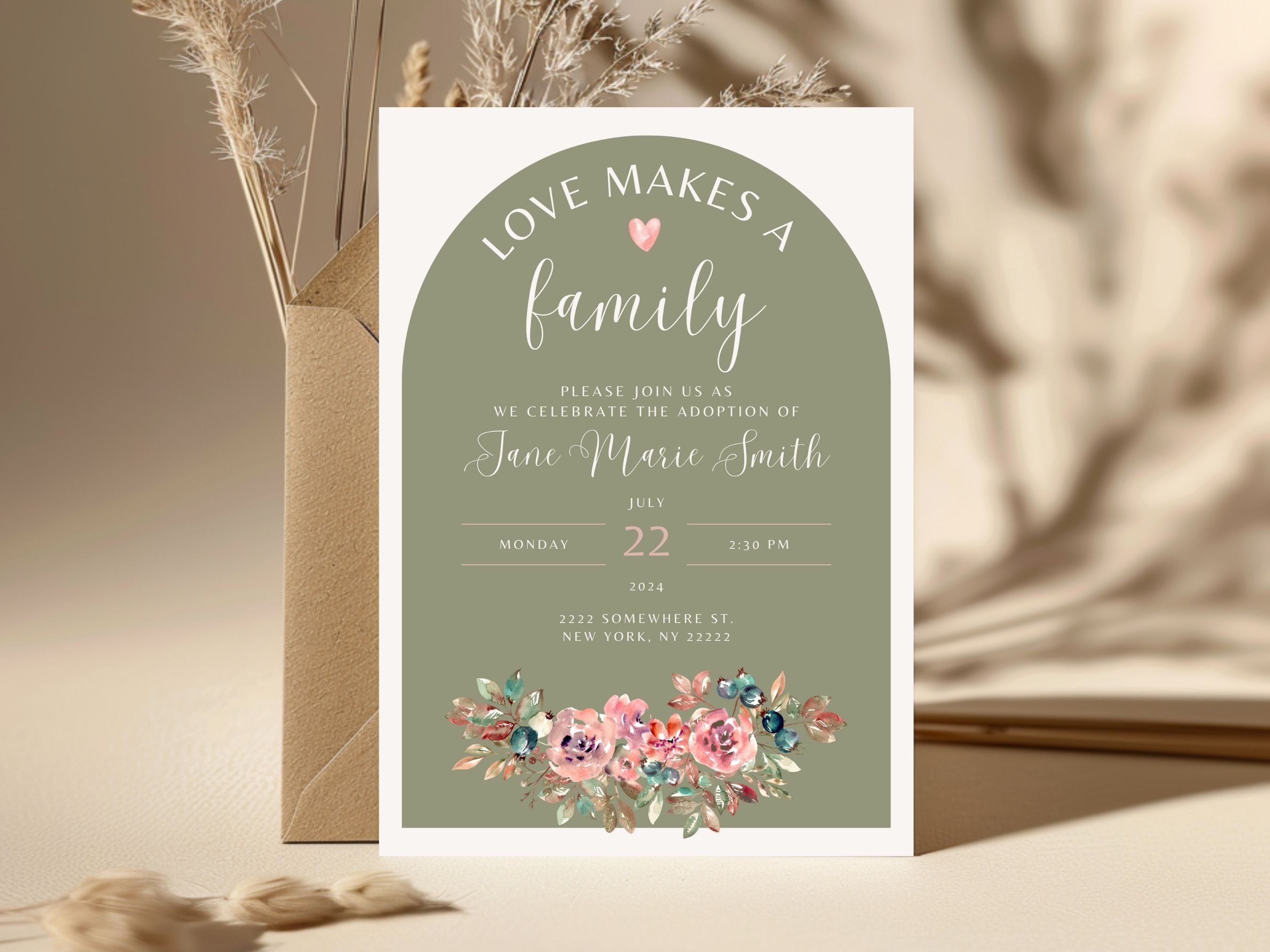 Adoption Celebration Invitation Template | Love Makes A Family Invite ...