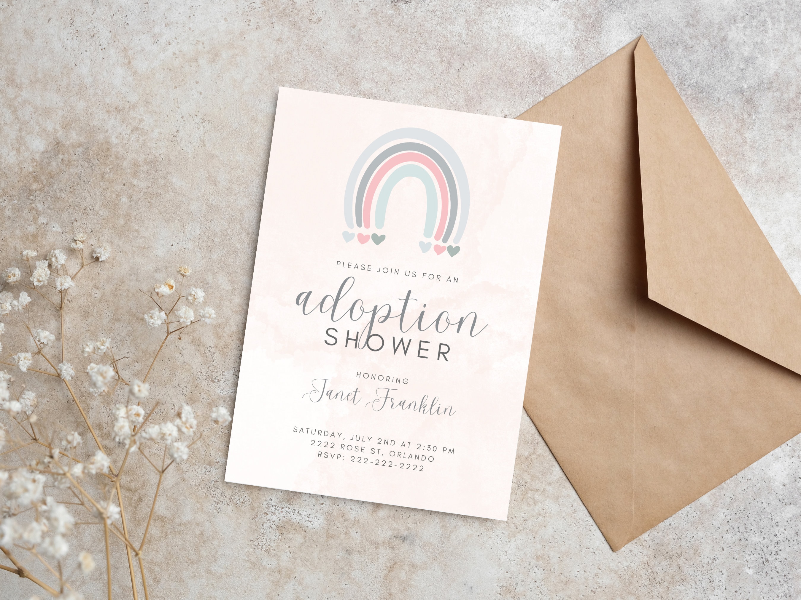 Adoption Shower Invitation Template Rainbow Watercolor | Customizable ...