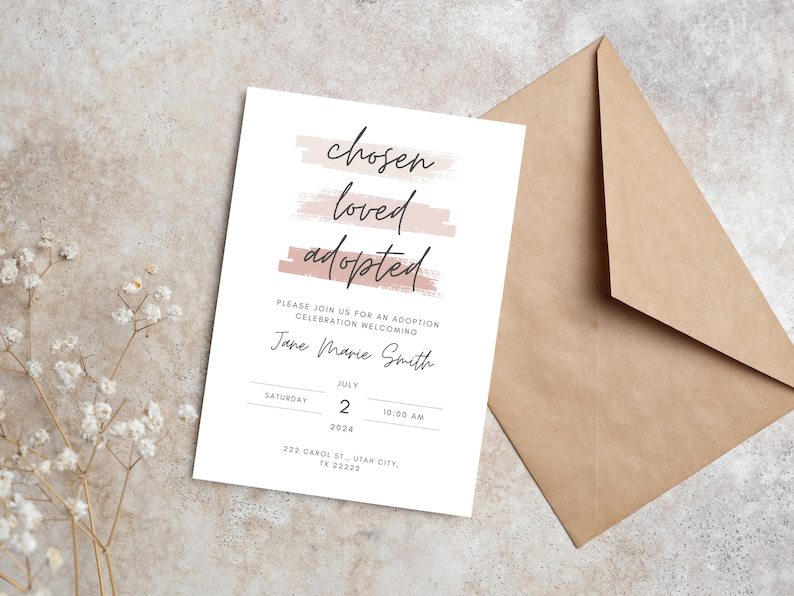Adoption Celebration Invite | Editable Chosen Loved Adopted Adoption ...