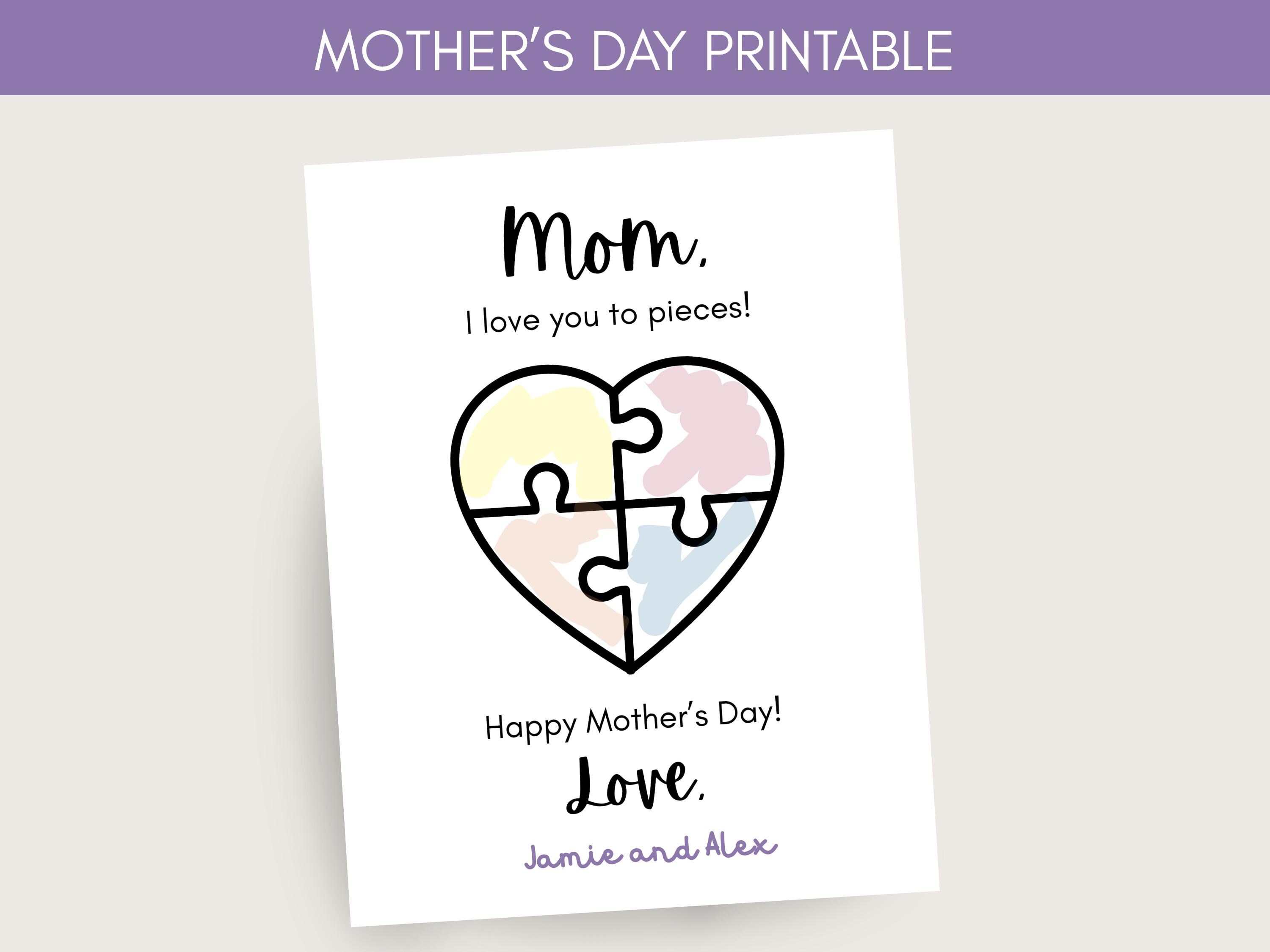Quick Mother's Day Gift | Printable I Love You to Pieces Coloring Page ...