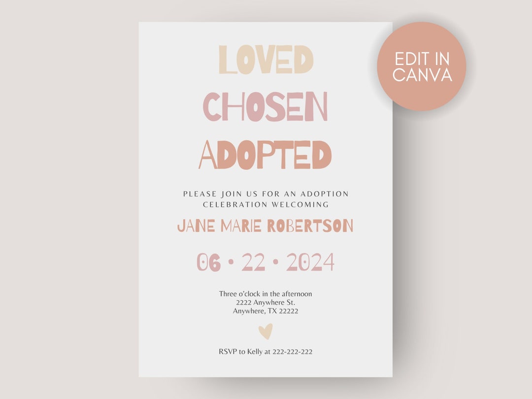 Loved Chosen Adopted Celebration Invite | Editable Adoption Foster Care ...