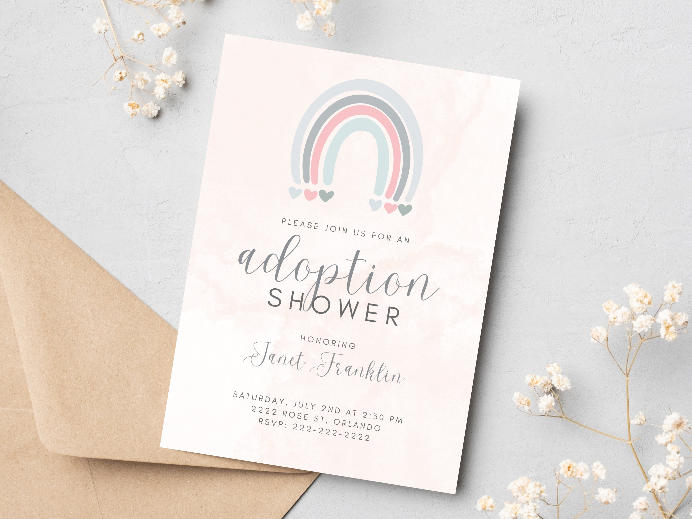 Adoption Shower Invitation Template Rainbow Watercolor | Customizable ...