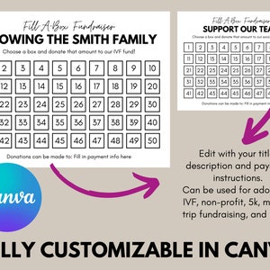 CUSTOMIZABLE Fill-a-box Fundraiser Tool Template for Canva | Editable ...