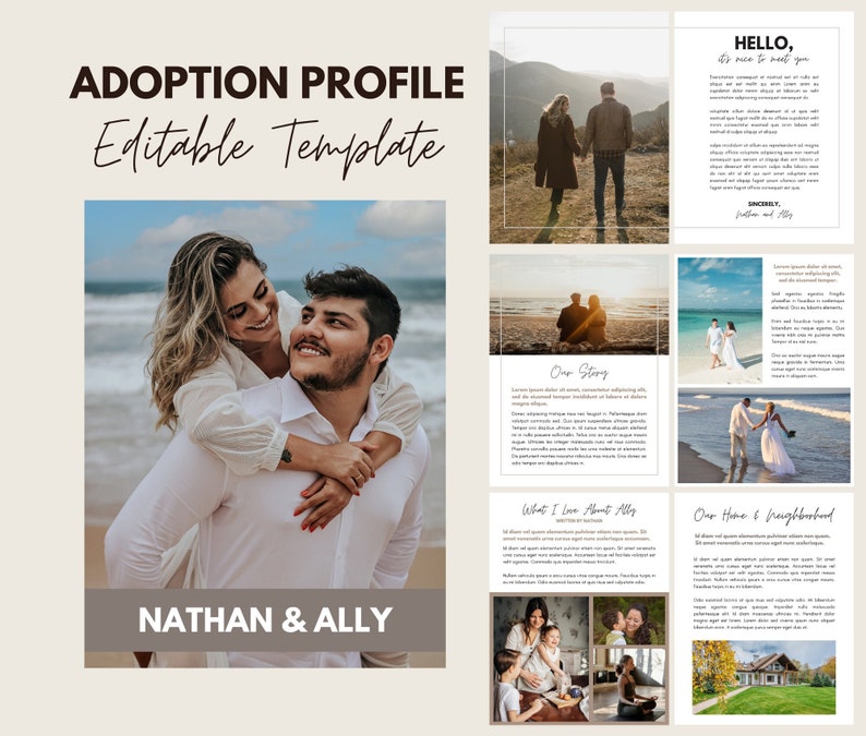Adoption Profile Book Template for Canva | Editable | Classic Neutrals ...