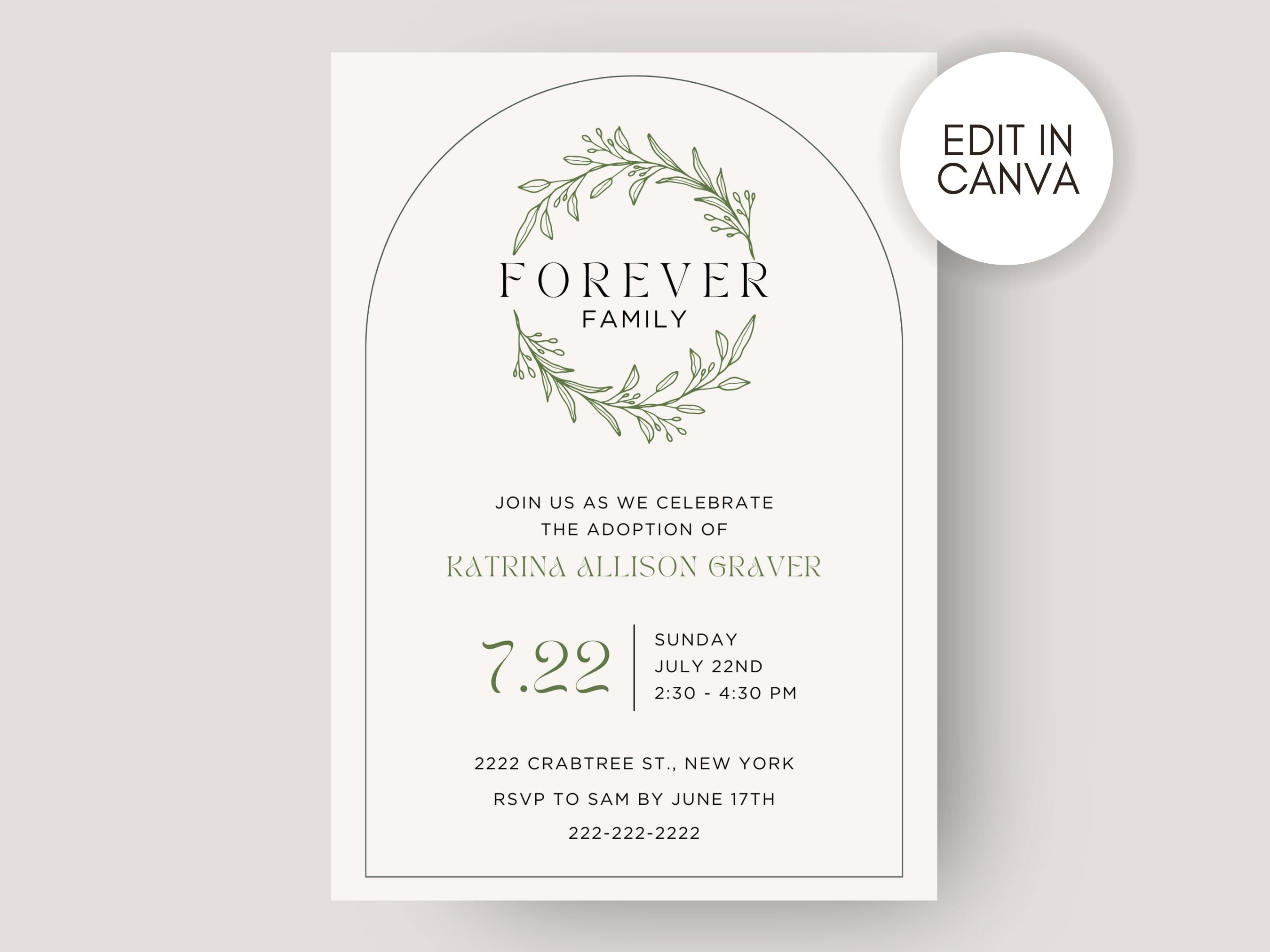 Adoption Day Invitation Template | Official Adoption Celebration Invite ...