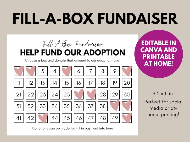 CUSTOMIZABLE Fill-a-box Fundraiser Tool Template for Canva | Editable ...