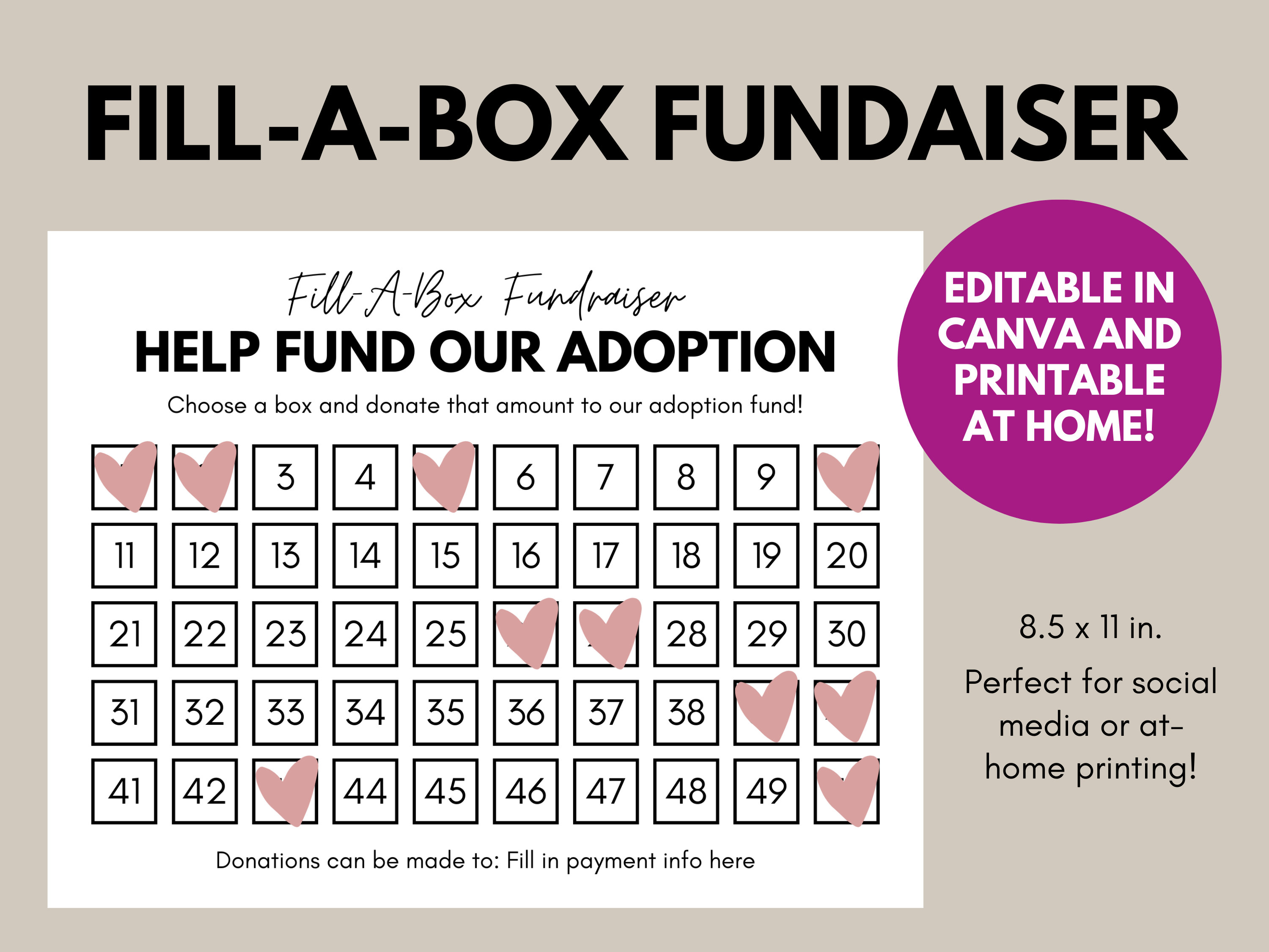 CUSTOMIZABLE Fill-a-box Fundraiser Tool Template for Canva | Editable ...