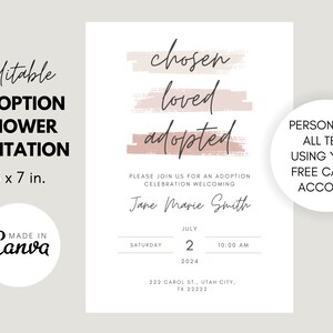 Adoption Celebration Invite | Editable Chosen Loved Adopted Adoption ...