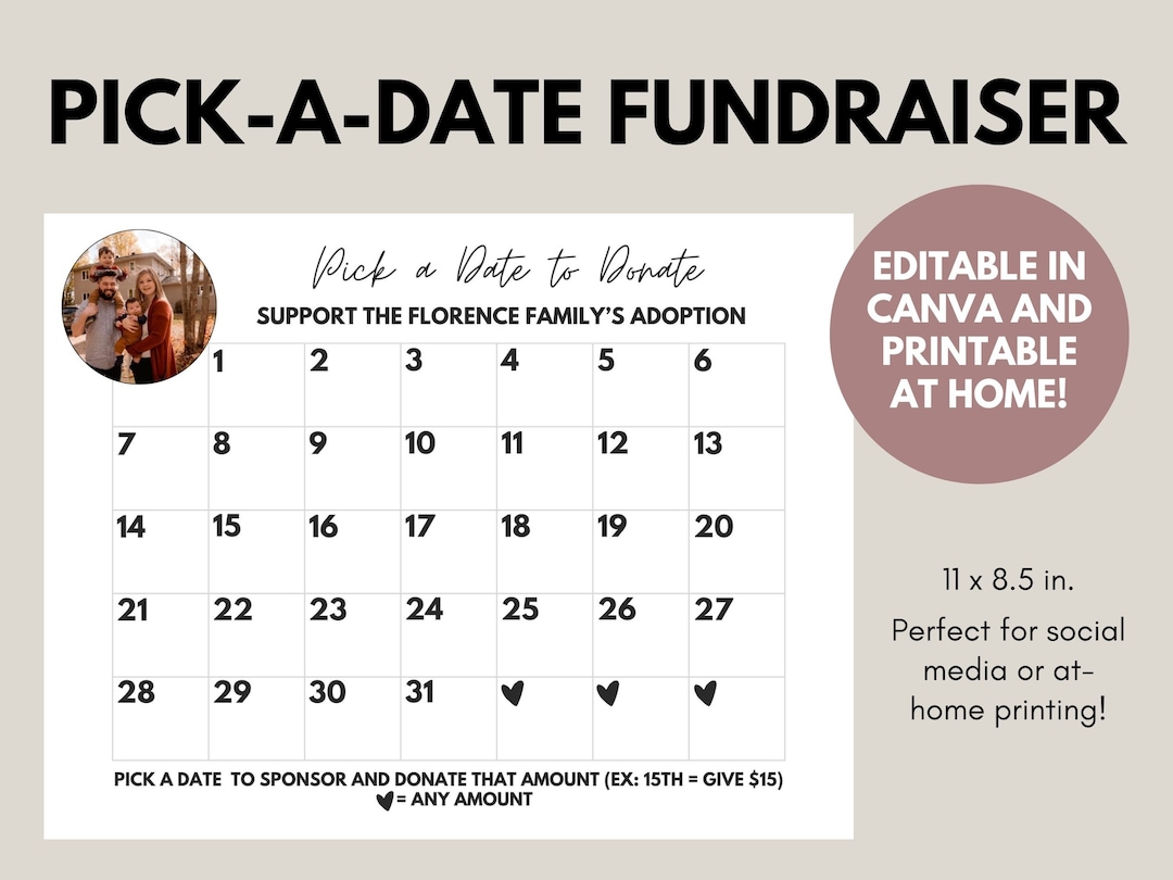 Fundraiser Calendar Tool Template for Canva Customizable | Editable ...