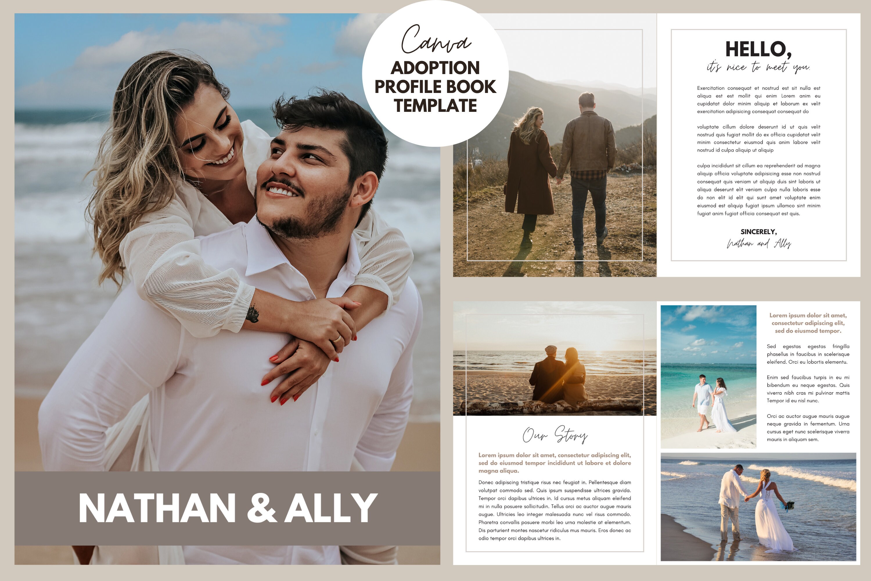 Adoption Profile Book Template for Canva | Editable | Classic Neutrals ...