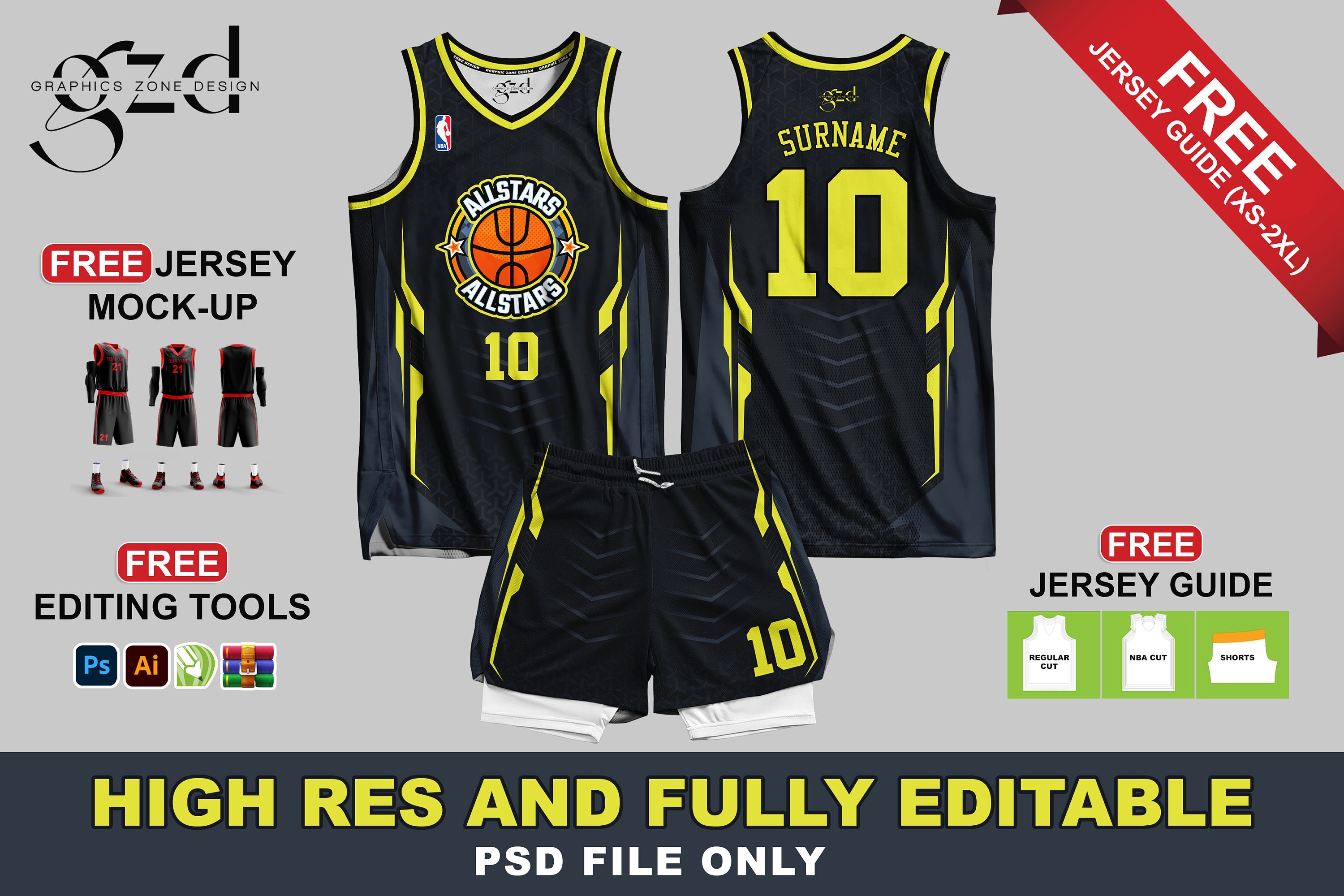 Allstar Black Basketball Jersey Design Fully Editable Neon Green ...