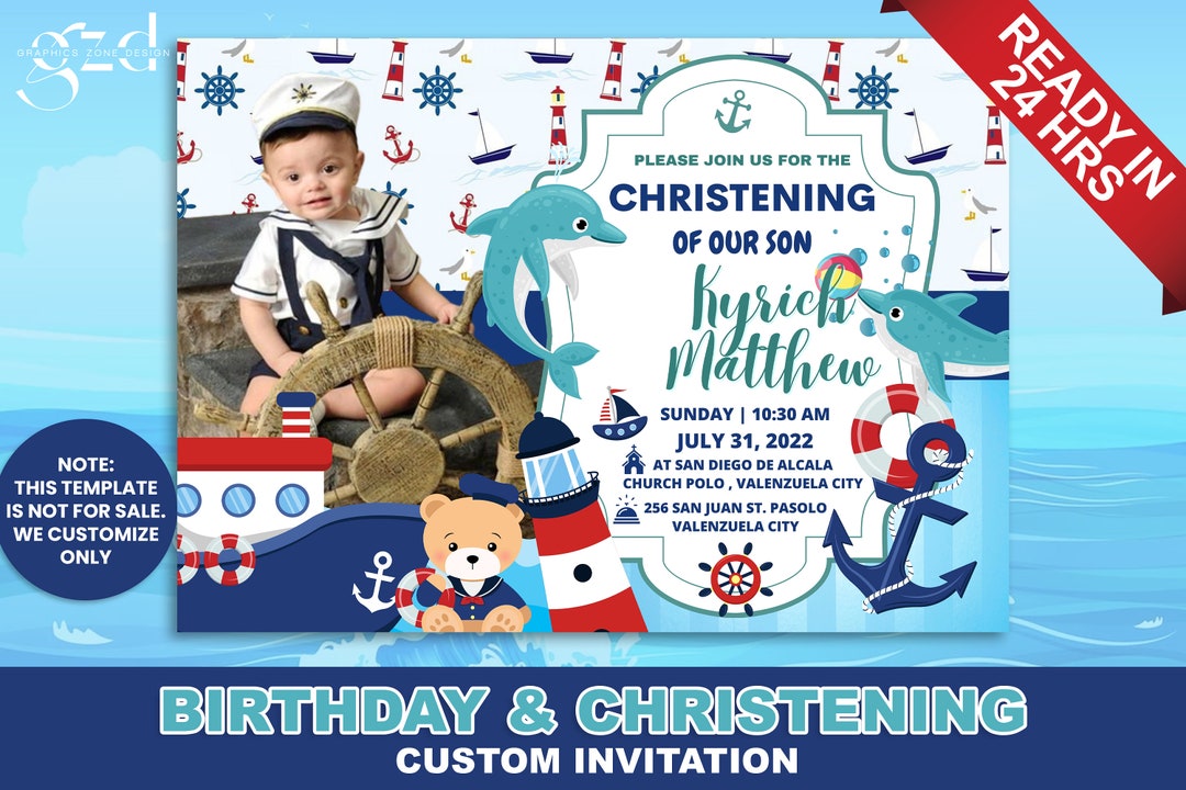 Custom Sailor Captain Ship Theme Birthday Invitation for Boys Seaman's ...
