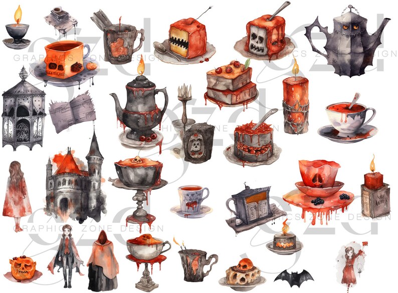 Watercolor Vampire Castle Clipart Vampire Clipart Vampire Party Bat ...