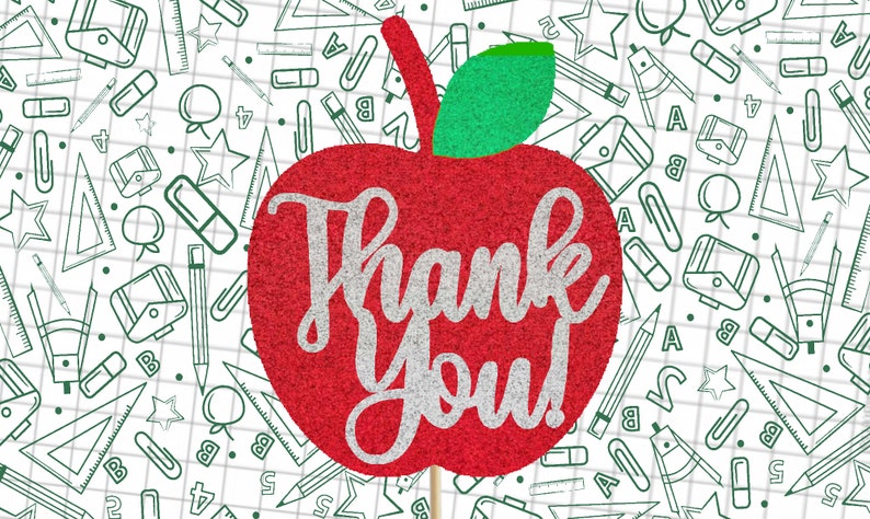Thank You Teacher Cake Topper, Apple Design, Cupcake, End of Term, 1st ...