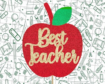 Thank You Teacher Cake Topper, Apple Design, Cupcake, Thank You Topper ...