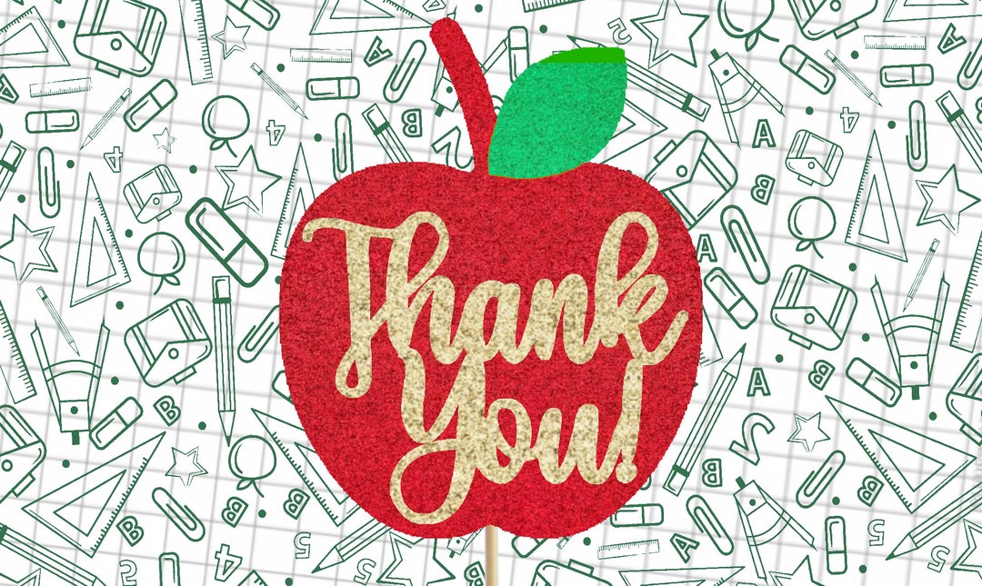 Thank You Teacher Cake Topper, Apple Design, Cupcake, Thank You Topper ...