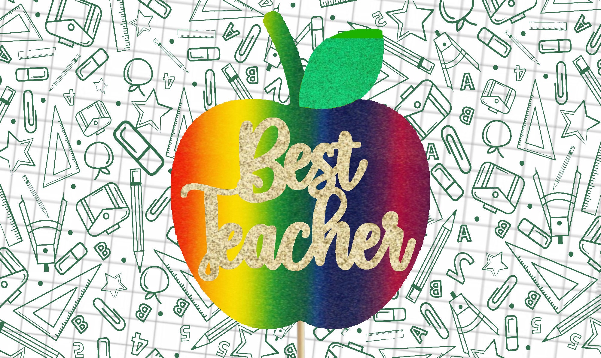 Best Teacher Cake Topper, Apple Design, Cupcake, Thank You Topper, End ...