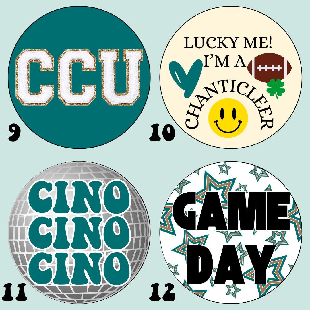 Coastal Carolina Inspired Game Day Buttons | Pin Chanticleers ...