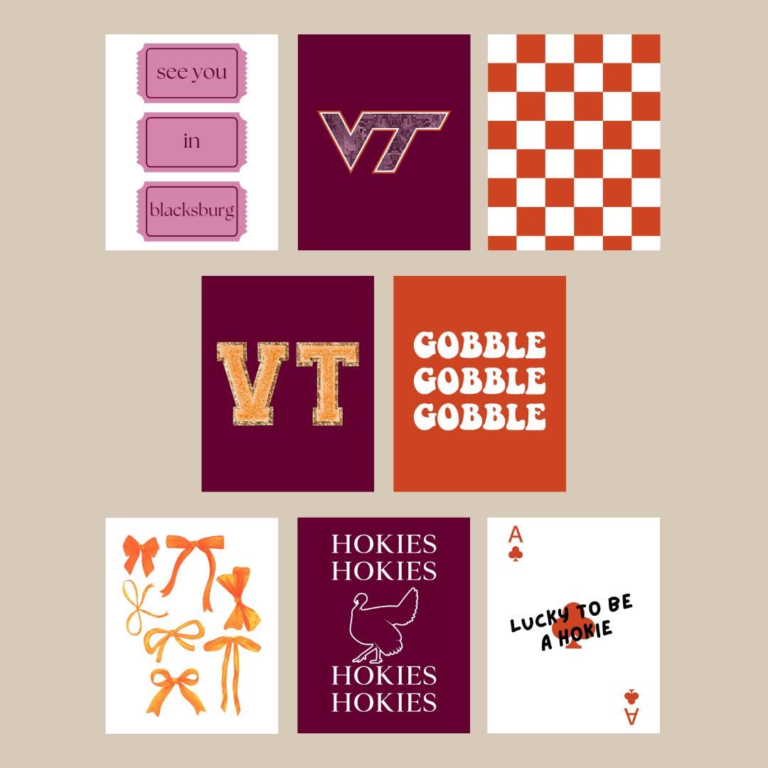 Virginia Tech Digital Print Wall Art | Set of 8 | Dorm Decor ...