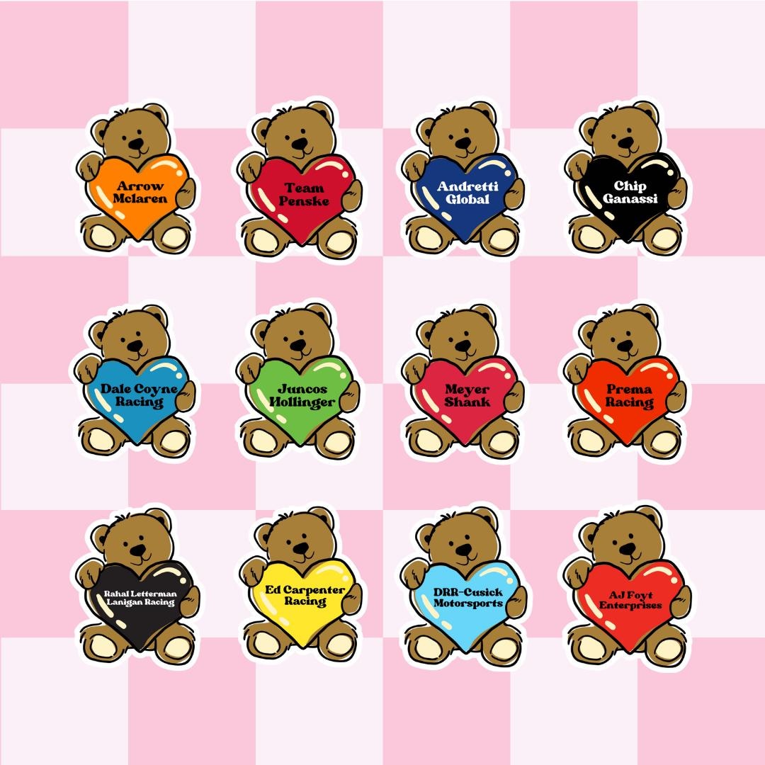Indycar Teddy Bear Team Sticker | Indycar Trendy Cute Gift for Her ...