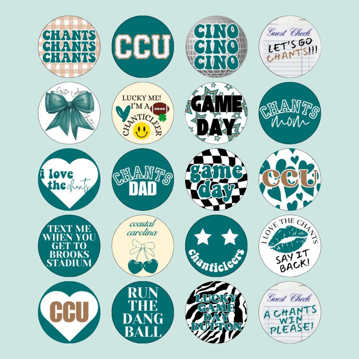 Coastal Carolina Inspired Game Day Buttons | Pin Chanticleers ...