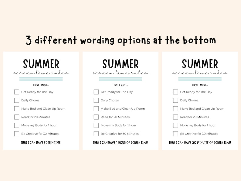 Printable Summer Screentime Rules, Summer Chart, Screentime, Bored ...