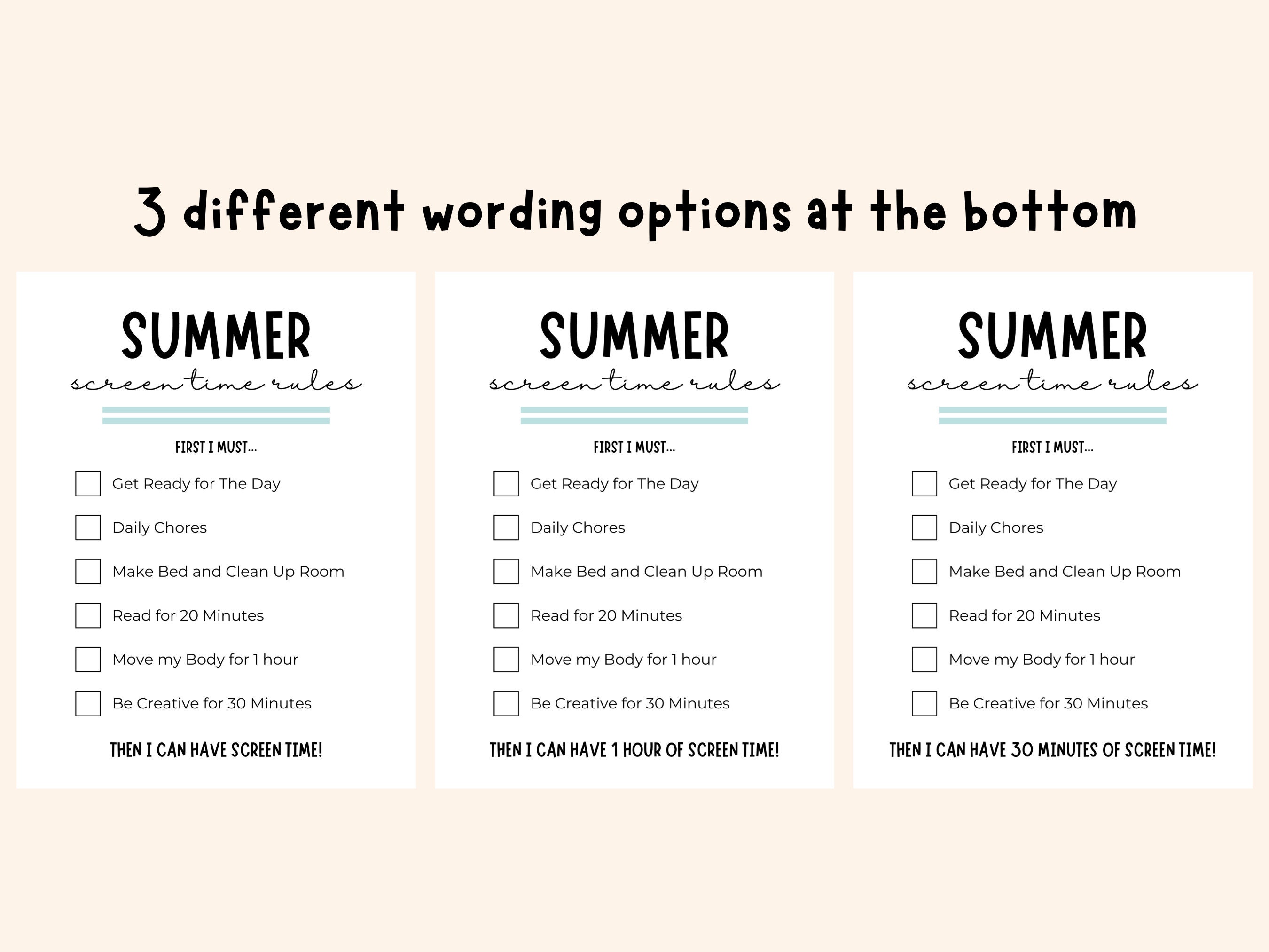Printable Summer Screentime Rules, Summer Chart, Screentime, Bored ...
