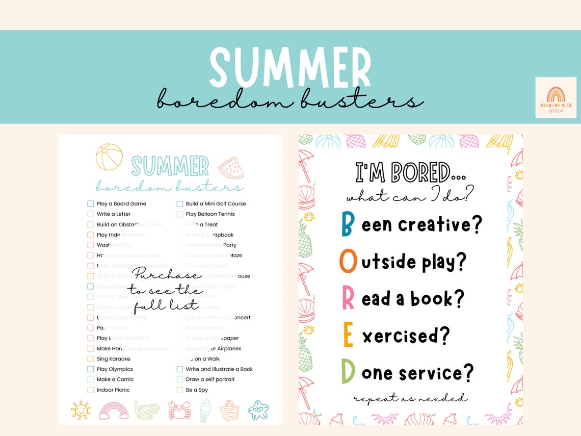 Printable Summer Boredom Busters Chart, I'm Bored Ideas, Bored Poster ...