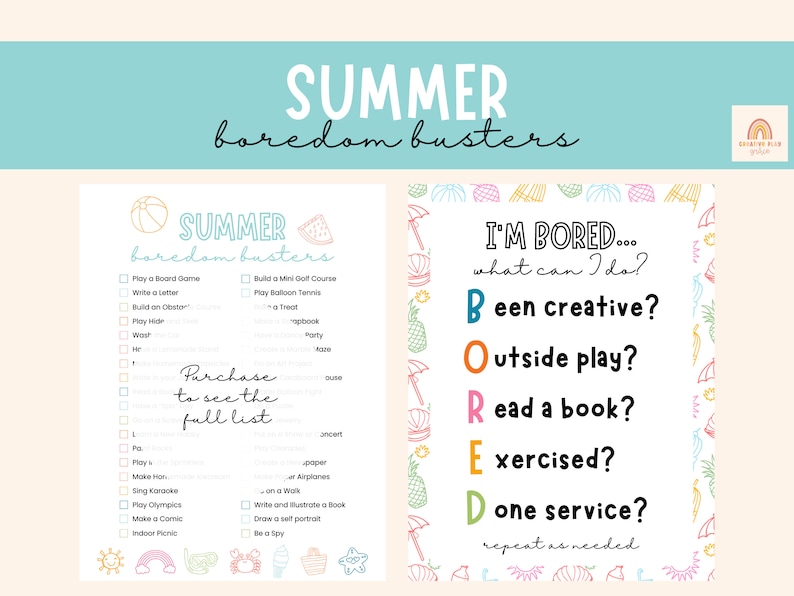 Printable Summer Boredom Busters Chart, I'm Bored Ideas, Bored Poster ...