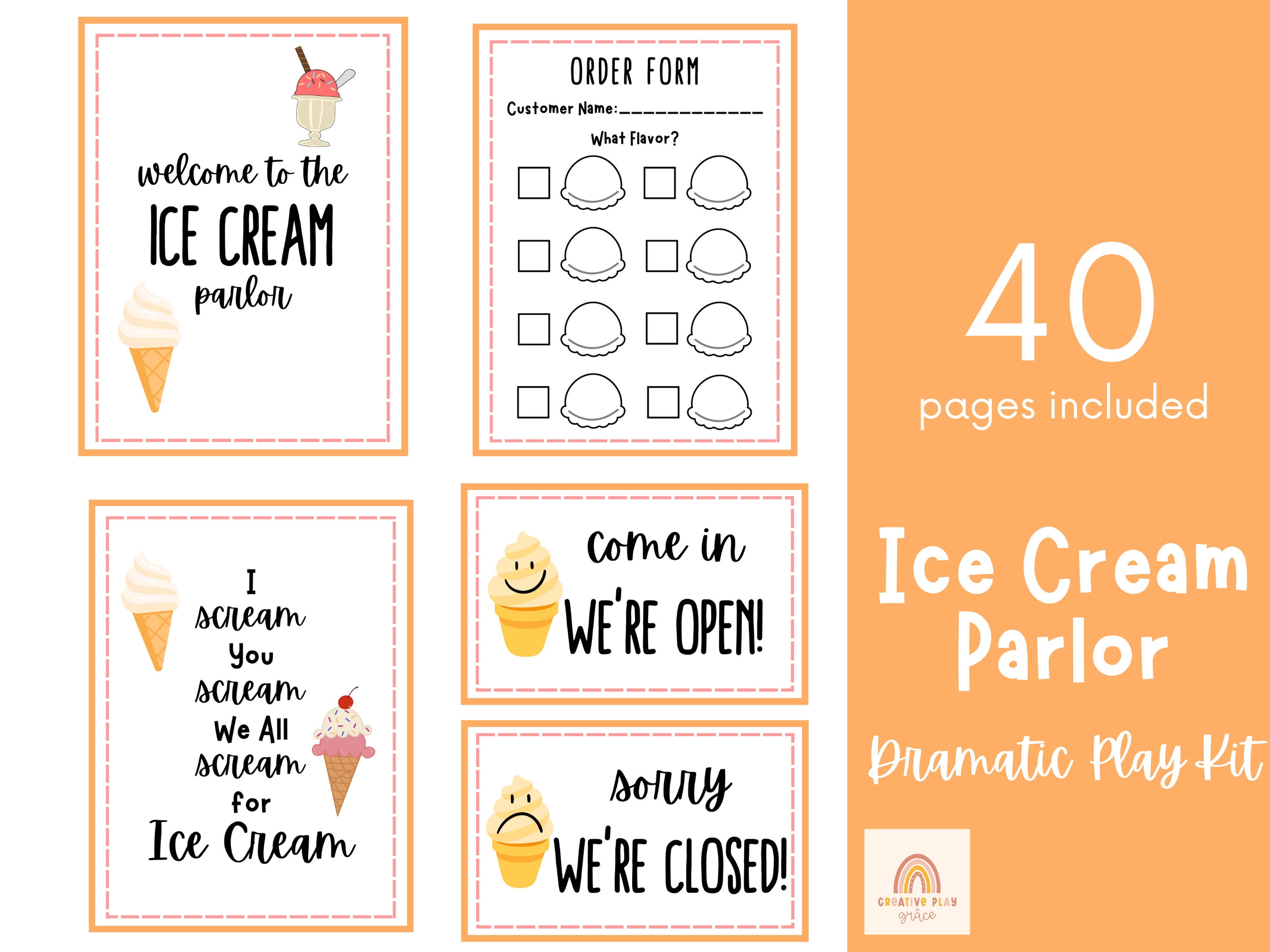 Ice Cream Parlor Dramatic Play, Pretend Play, Play Kit, Classroom ...