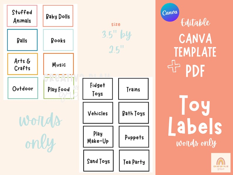 Toy Bin Labels for Easy Storage and Organization, Playroom Labels, Toy ...