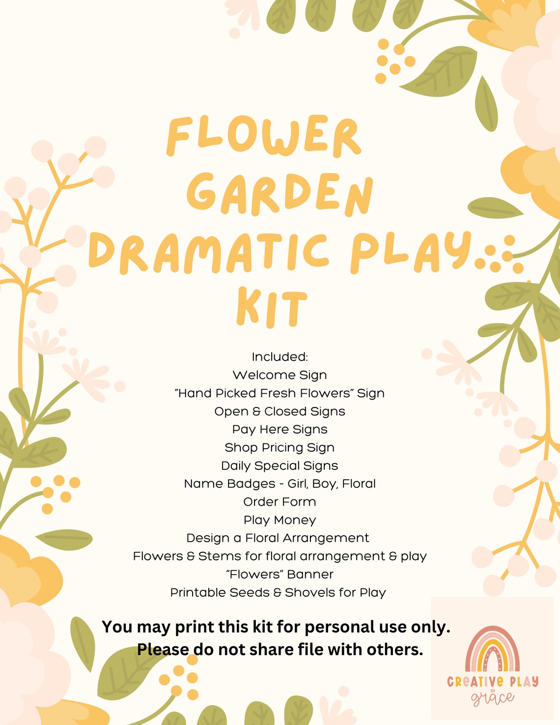 Flower Garden Dramatic Play, Pretend Play, Play Kit, Classroom Dramatic ...
