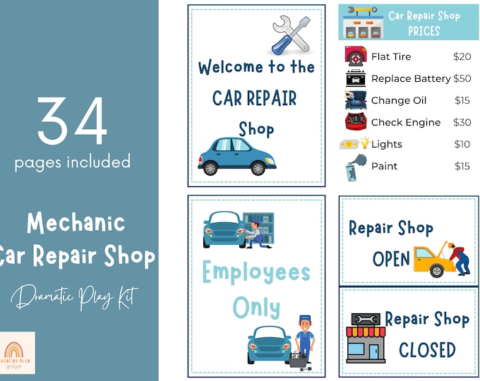 Mechanic Car Repair Shop Dramatic Play, Pretend Play, Play Kit ...