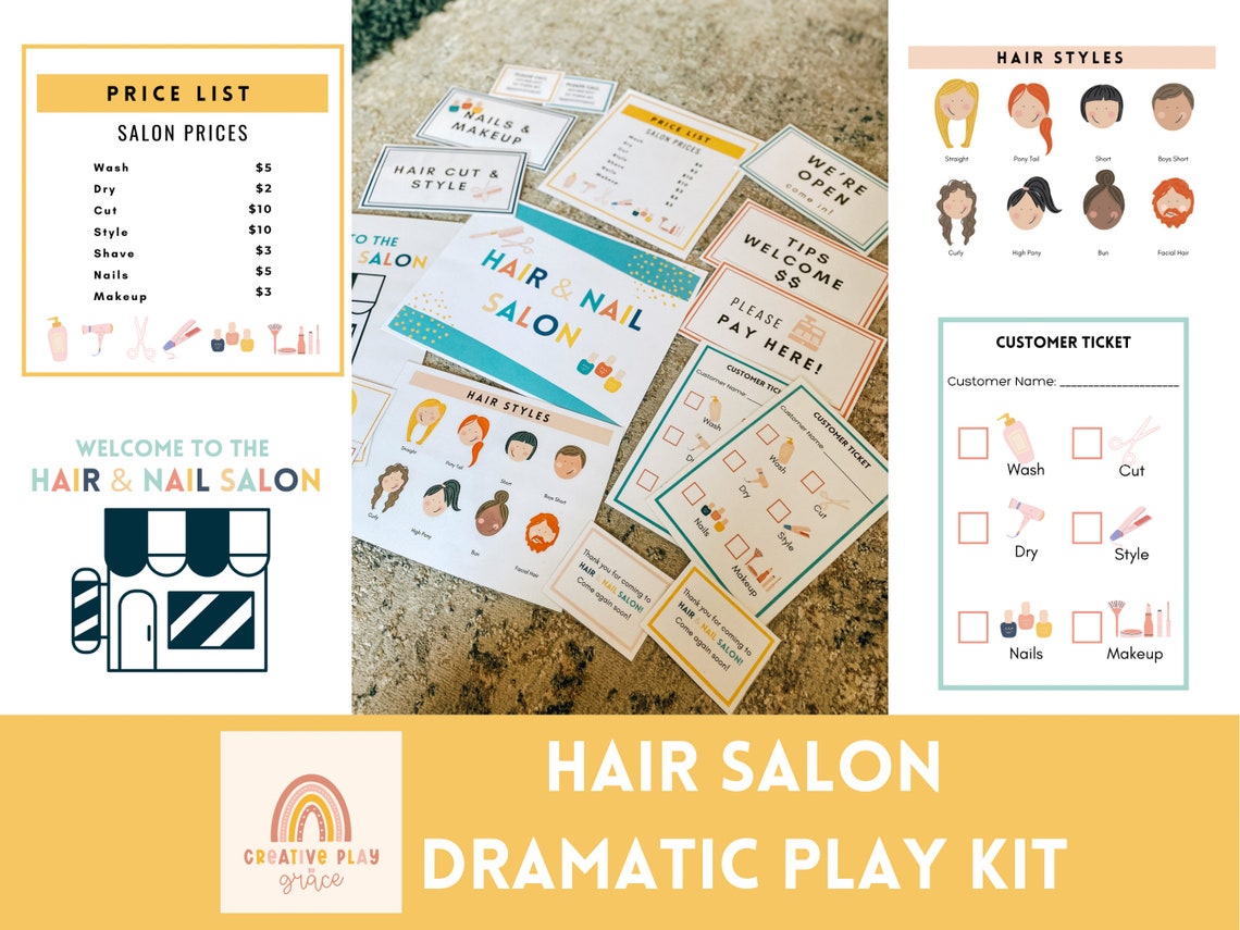 Hair & Nail Salon Dramatic Play, Pretend Play, Play Kit, Classroom ...