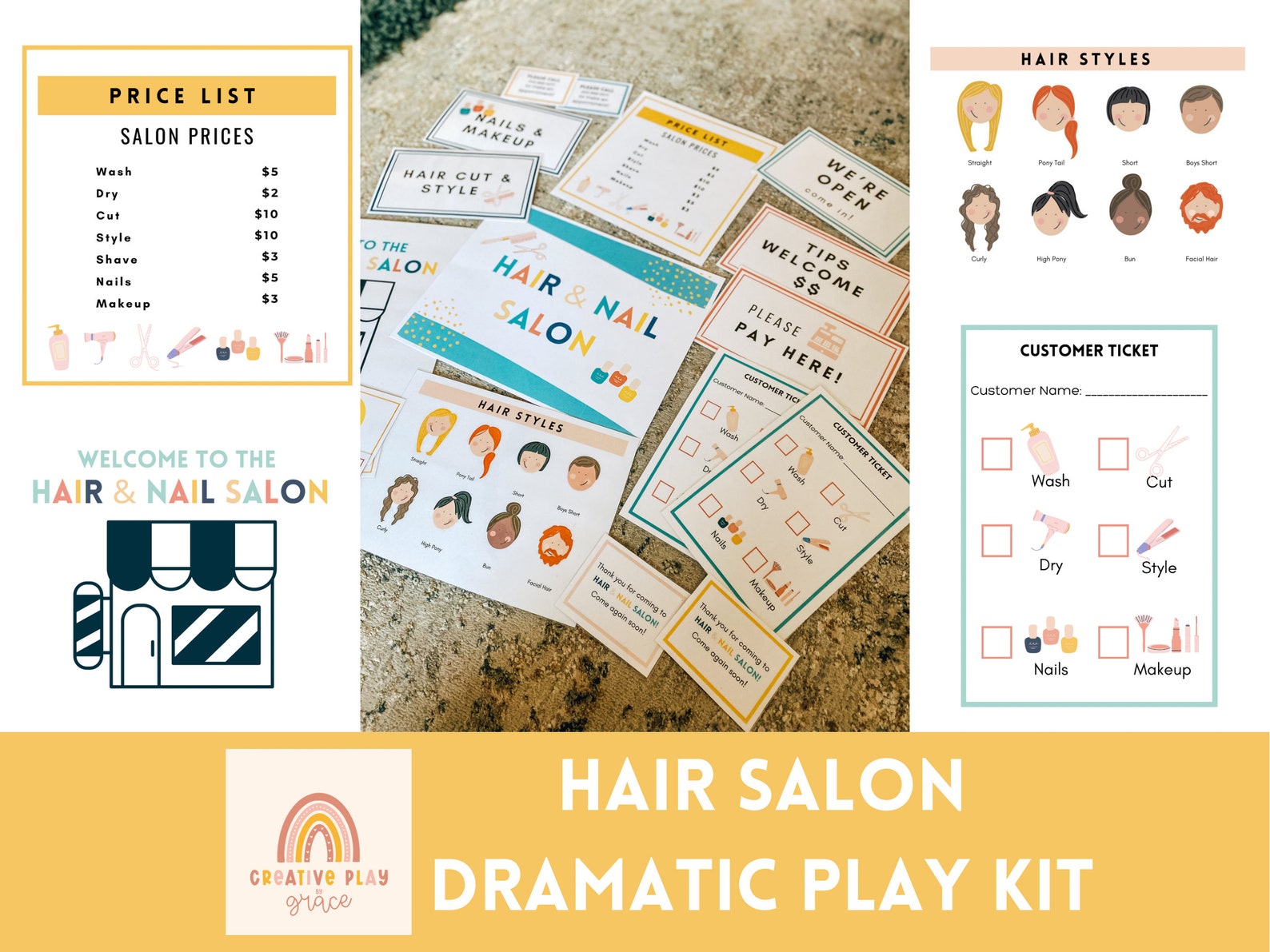 Hair & Nail Salon Dramatic Play, Pretend Play, Play Kit, Classroom ...